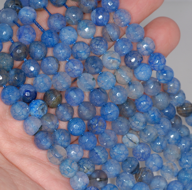 8MM LIGHT BLUE DRAGON VEIN AGATE GEMSTONE FACETED ROUND LOOSE BEADS 14. ...