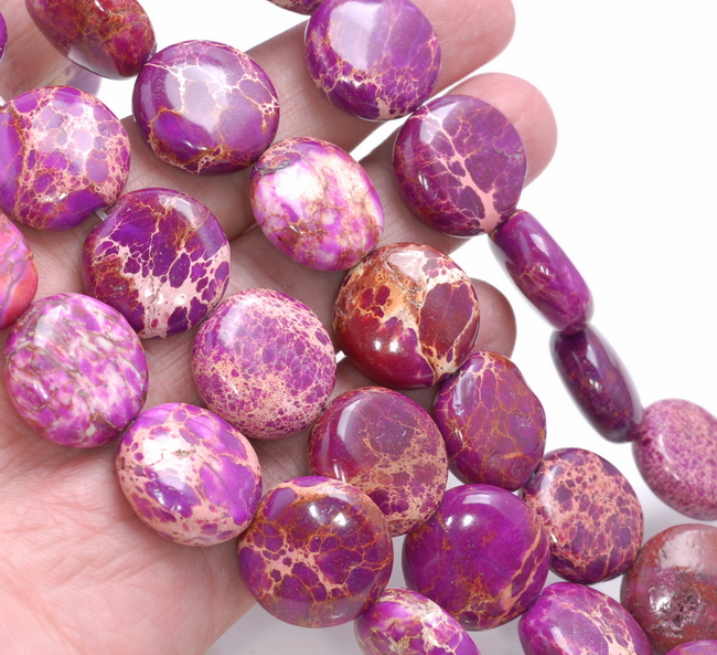 18MM PURPLE IMPERIAL JASPER GEMSTONE FLAT ROUND LOOSE BEADS 7.5