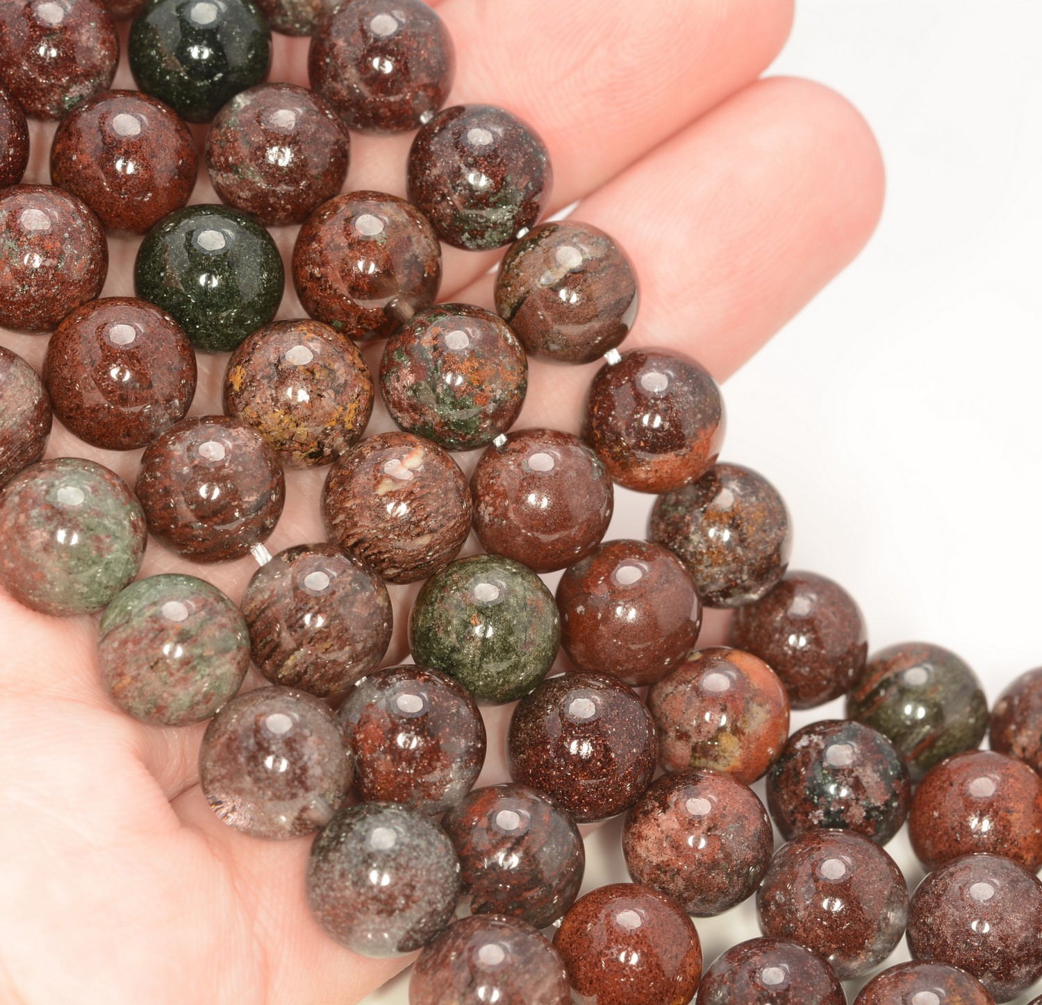 12MM DARK BROWN PHANTOM QUARTZ GEMSTONE GRADE A ROUND LOOSE BEADS 7.5 ...