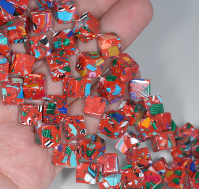 8MM RED MATRIX TURQUOISE GEMSTONE SQUARE CUBE DIAGONAL LOOSE BEADS 15 ...