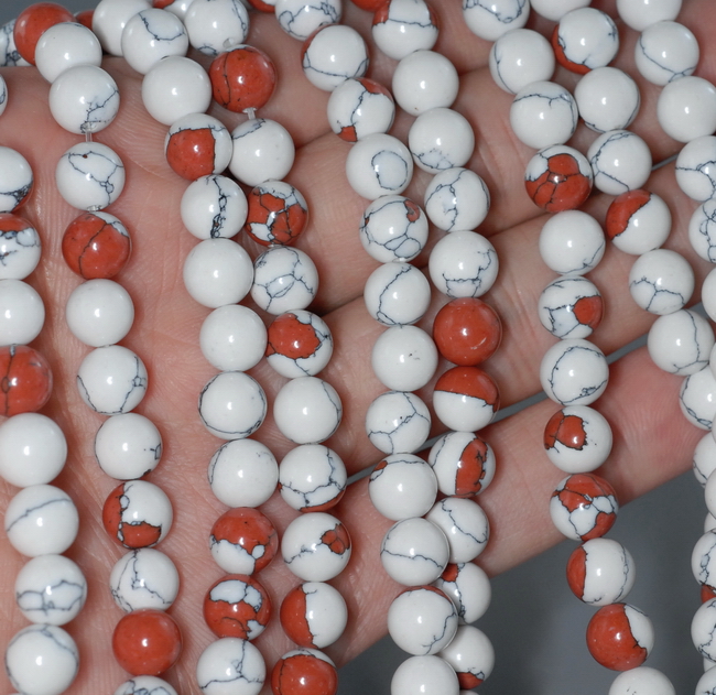 8MM WHITE RED MATRIX TURQUOISE GEMSTONE ROUND LOOSE BEADS 15.5" | eBay
